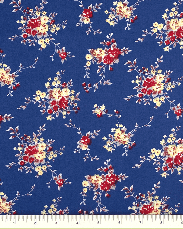 red white and blue floral fabric