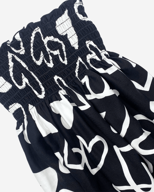 Girls Smocked Hearts Fabric – Black & White Rayon Shirred 29 Inch Wide