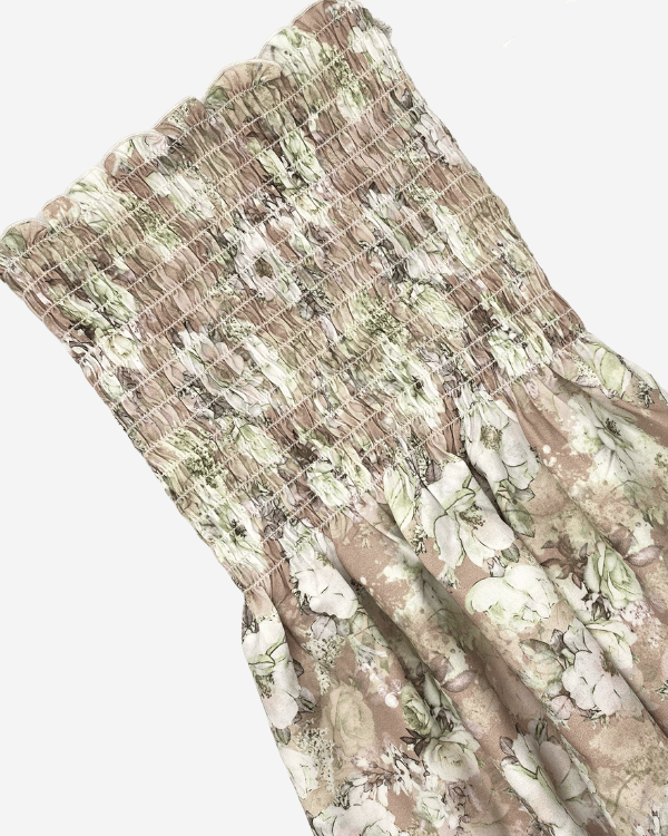 Beige Floral Smocked Rayon Fabric – Pre-Shirred Elastic for DIY Sewing ...